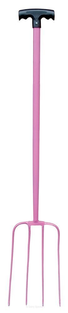 Metal Tubular 'T' Handle 4 Prong Fork Pink - SH51P - Dairy Spares